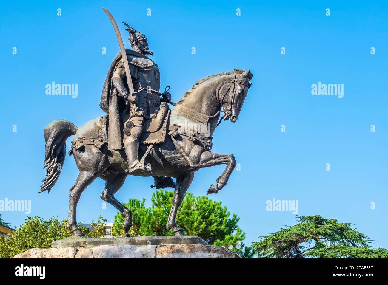 Albania, Tirana, Skanderbeg square, equestrian statue of Georges ...