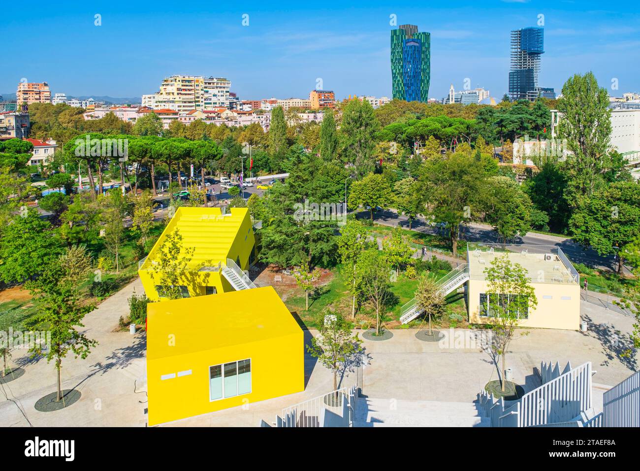 Albania, Tirana, panorama from the top of the Pyramid, a former ...