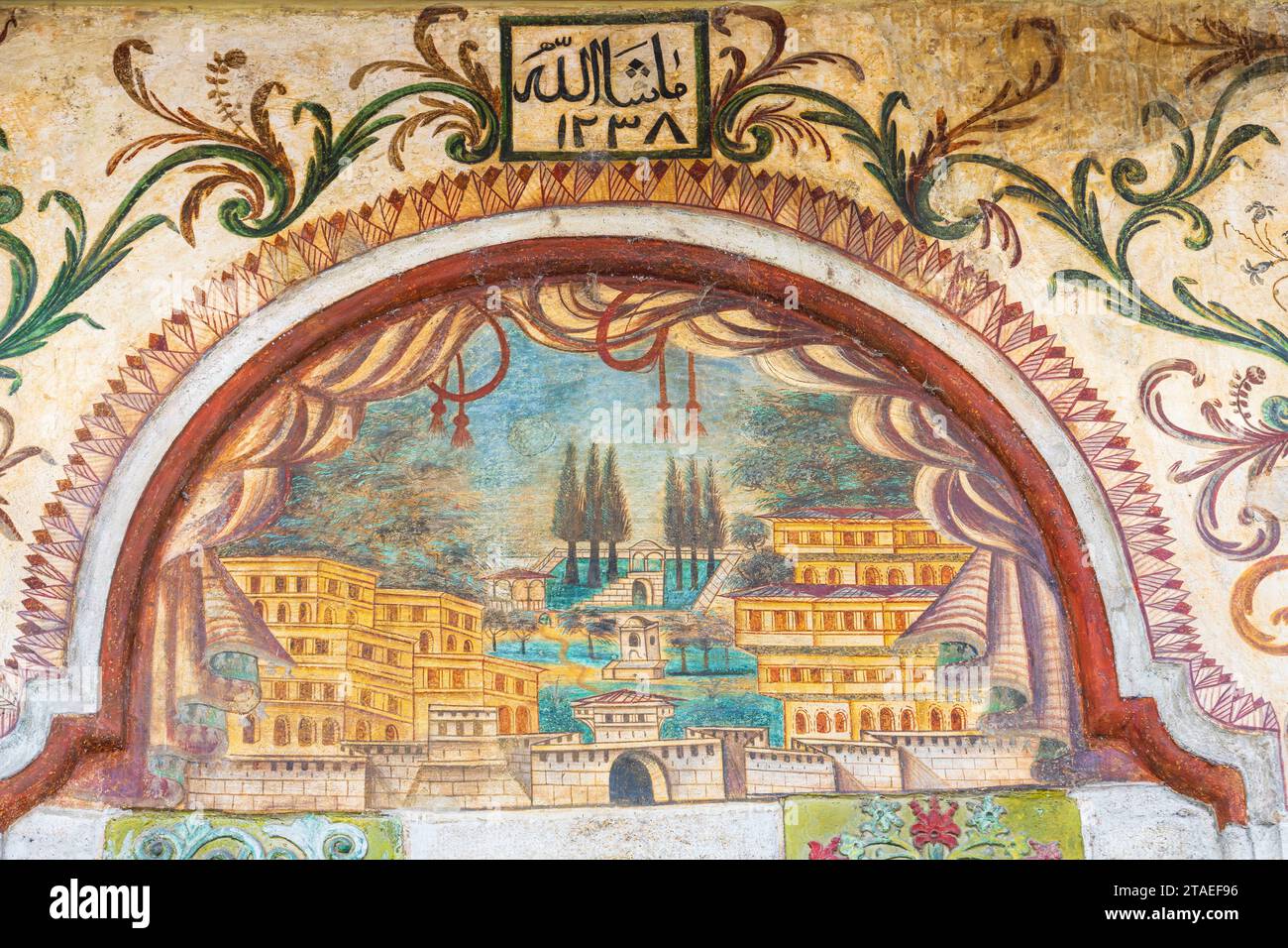 Albania, Tirana, Skanderbeg square, Et'hem Bey mosque built from 1794 ...