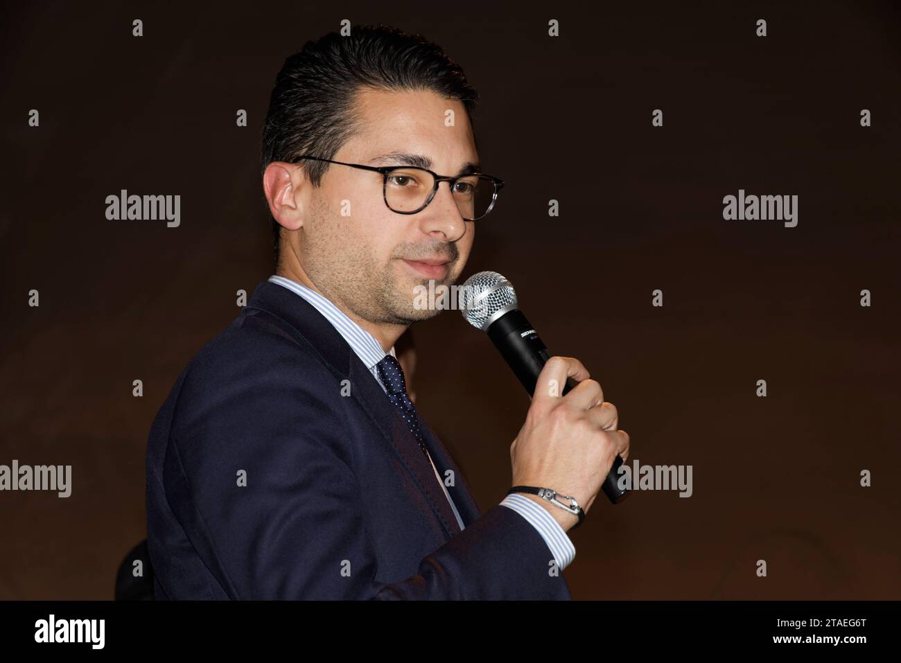 Montevrain, France. 29th Nov, 2023. Deputy Hadrien Ghomi speaks during ...