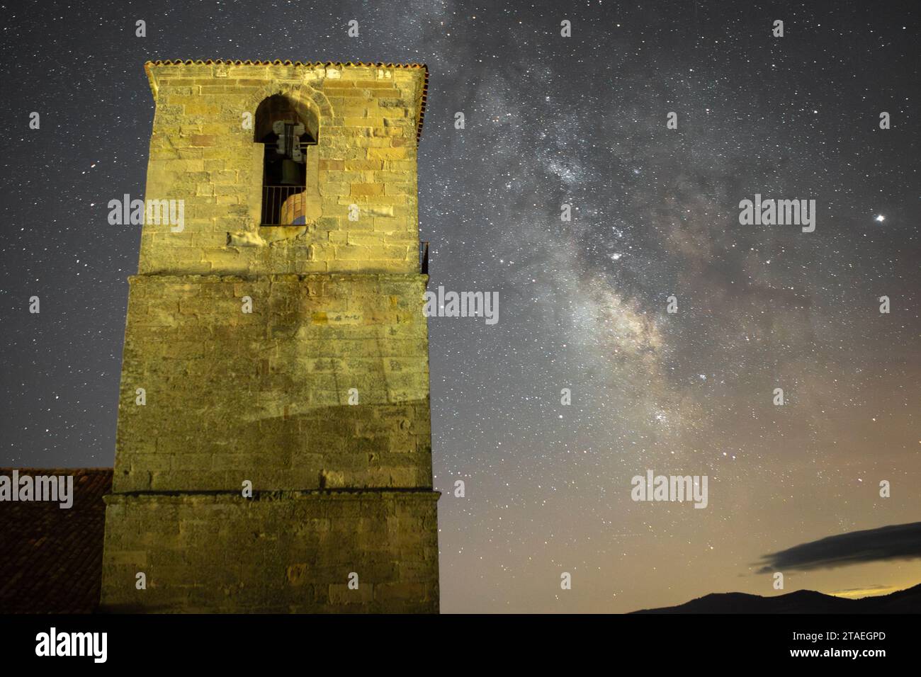 Milky way in the medieval village of Atienza and the Church of the Holy ...