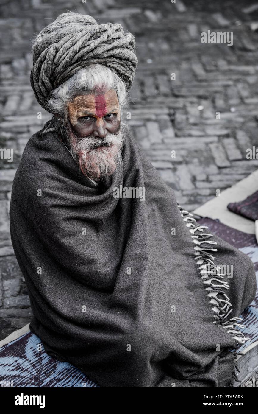 Kathmandu, Nepal- April 20,2019 : Sadhu-Indian Holy man sitting in the ...