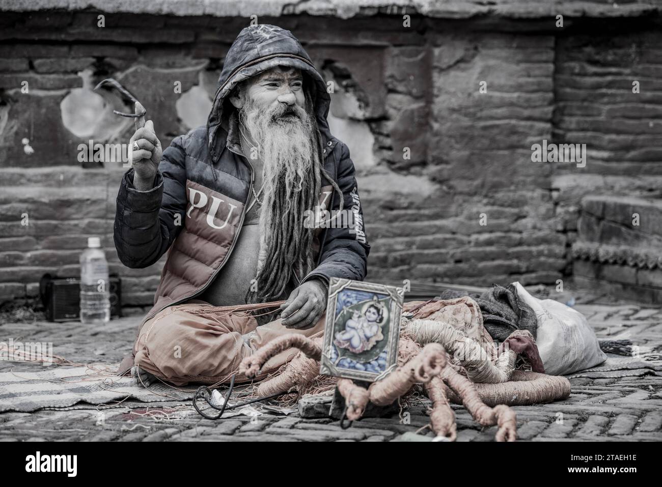 Kathmandu, Nepal- April 20,2019 : Sadhu-Indian Holy man sitting in the ...