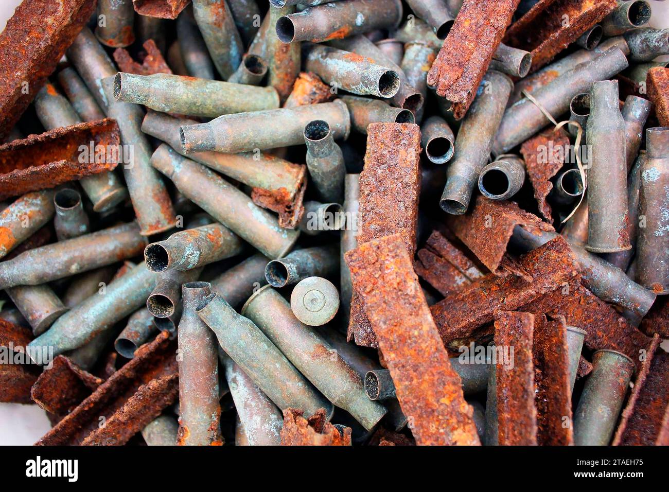 Empty carbine or rifle cases and clips. Memory of World War 2 Stock ...