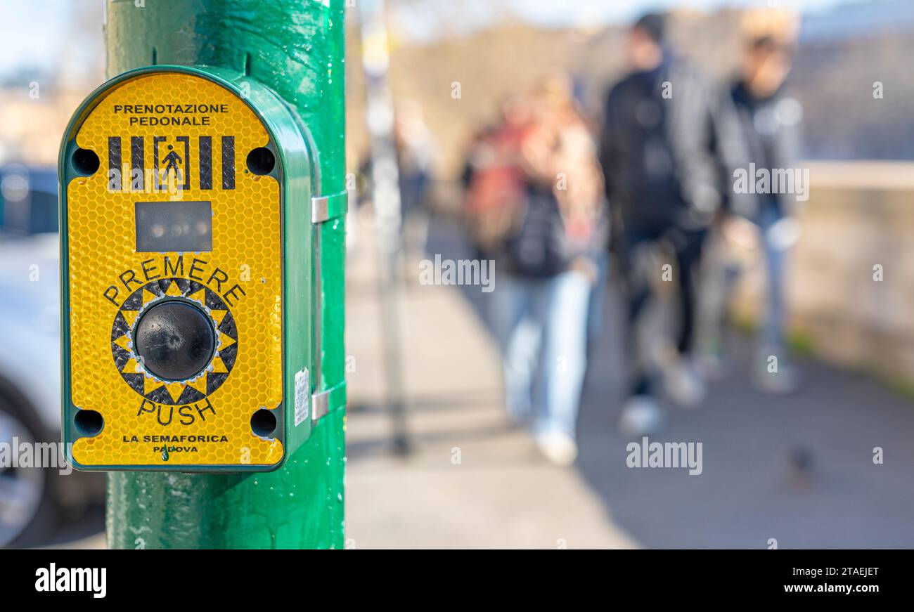 green traffic light activation button for pedestrian crossing at the ...