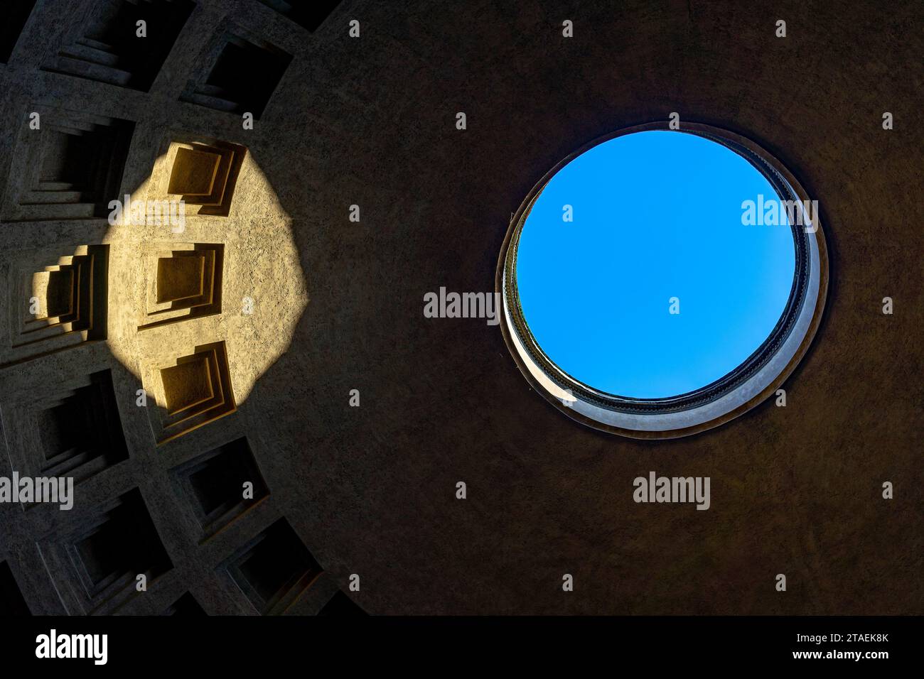 Roof of the dome of the pantheon in Rome seen from the inside with ...