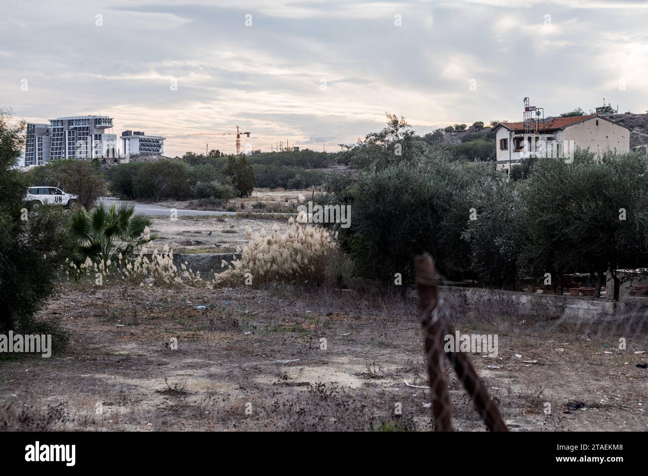 The "house of Christalla" and a UN vehicle are seen inside the buffer ...