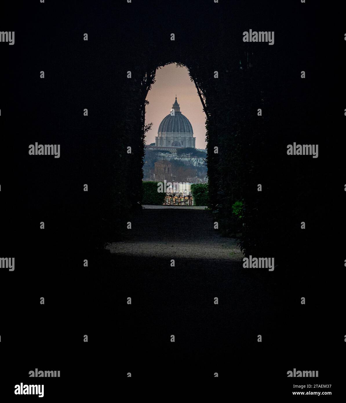 dome of Saint Peter s Basilica framed symmetrically through a keyhole ...