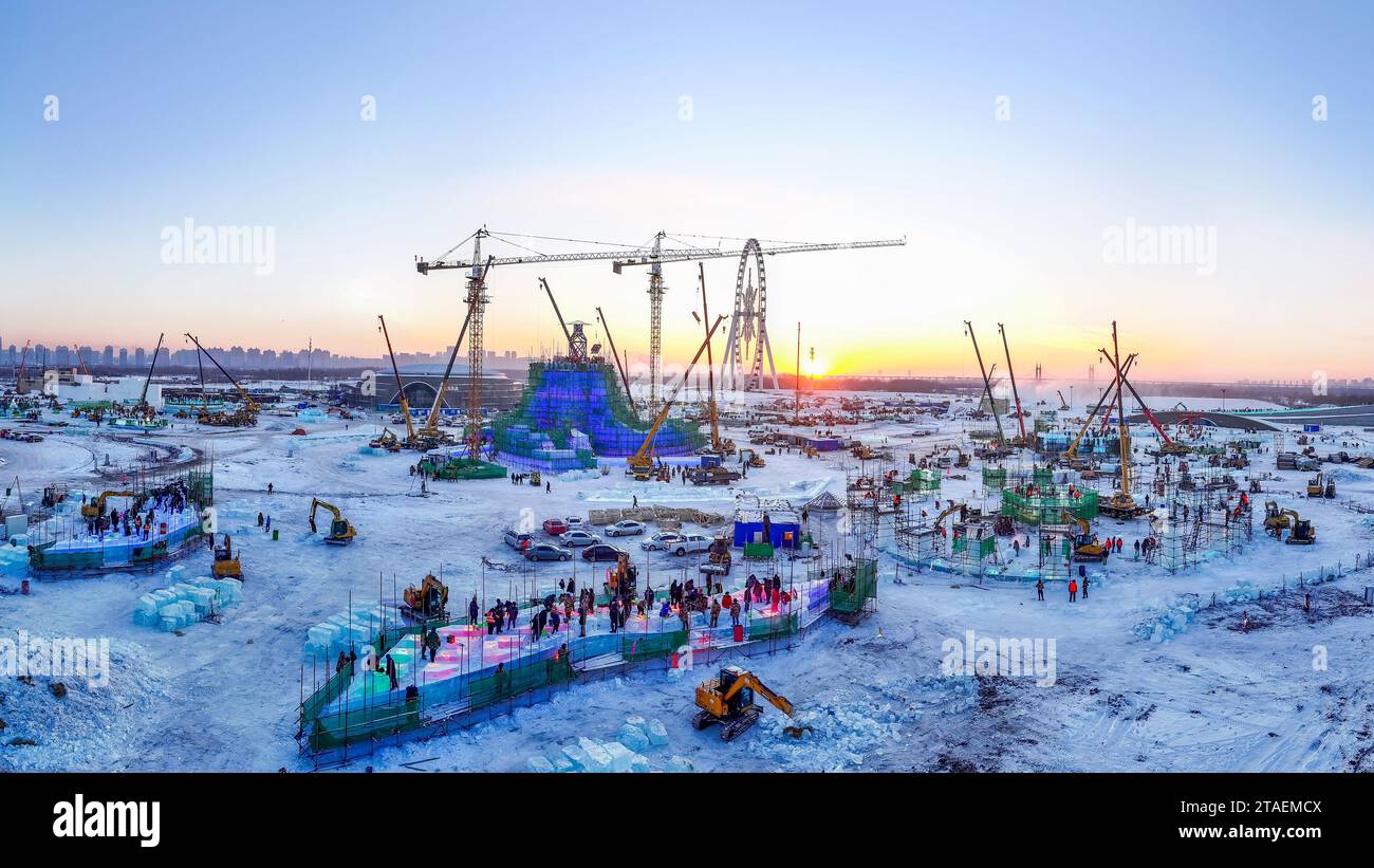 Harbin, China. 30th Nov, 2023. Workers are constructing the 25th Harbin ...