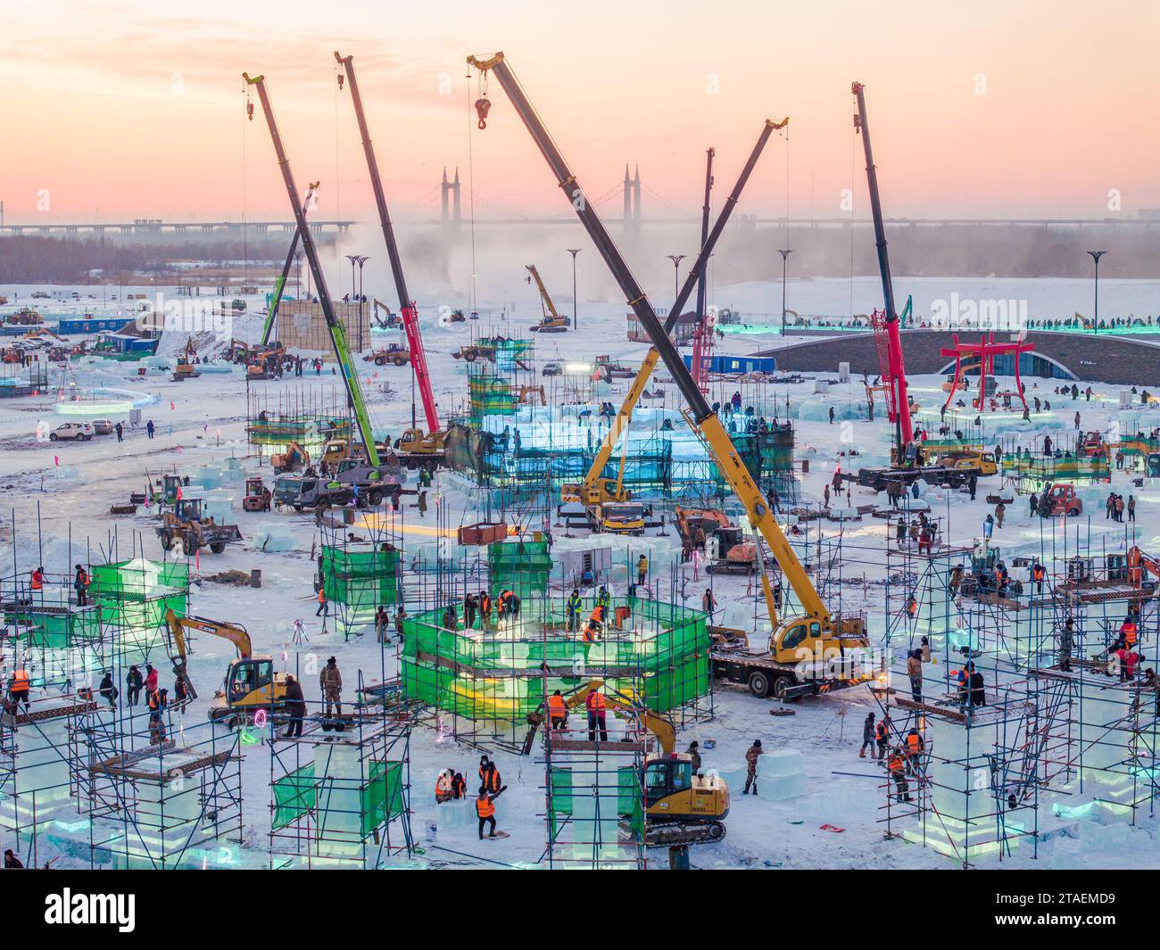 Harbin, China. 30th Nov, 2023. Workers are constructing the 25th Harbin ...