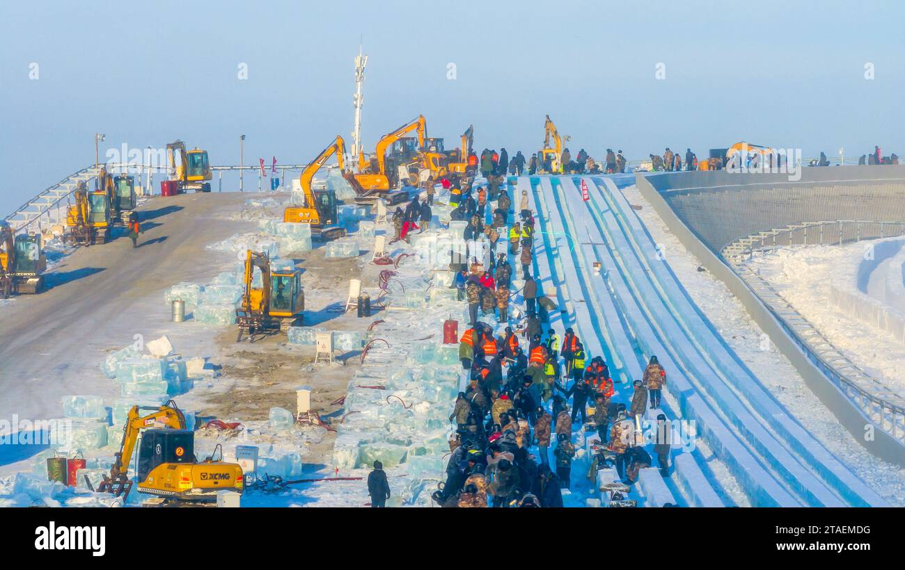 Harbin, China. 30th Nov, 2023. Workers are constructing the 25th Harbin ...