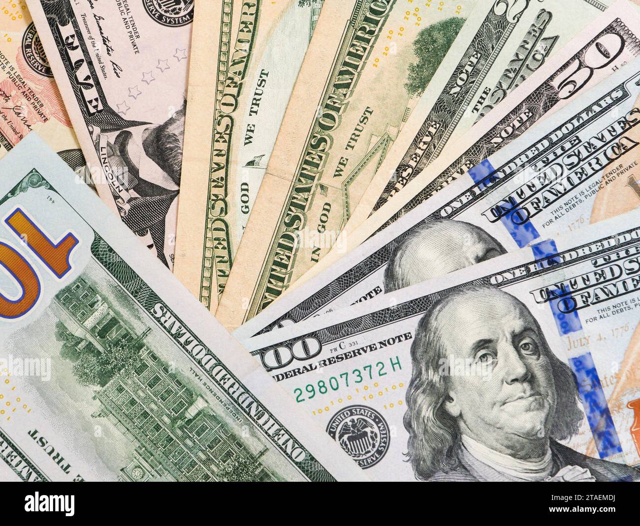 Group of money stack of 100 US dollars banknotes a lot of the ...