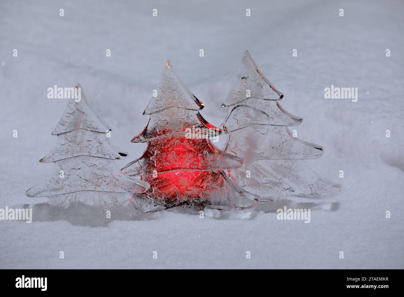 Christmas ice decoration with red candlelight Stock Photo - Alamy