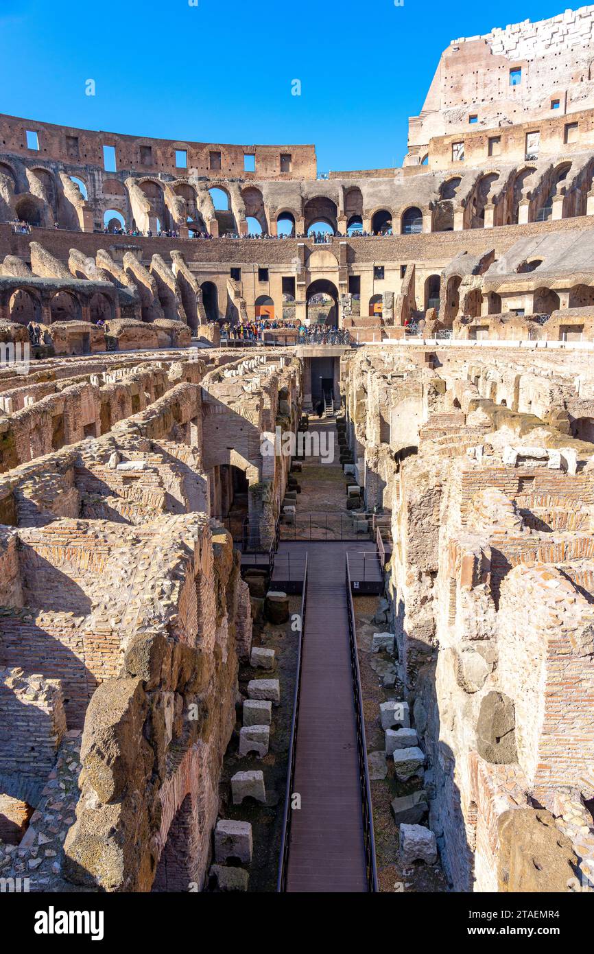 Ruins of the background of the arena of the coliseum in Rome seen from ...