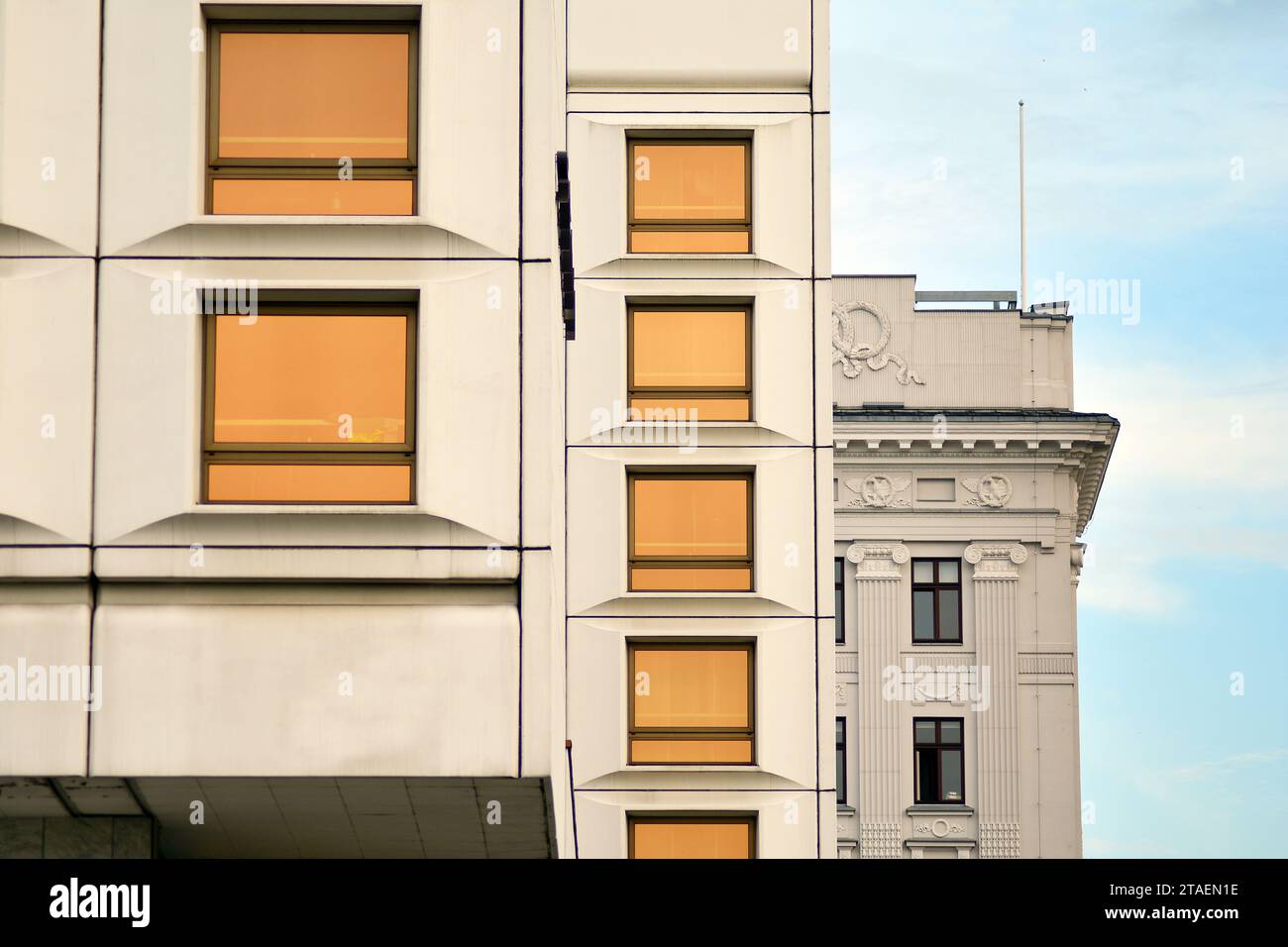 Modern office building in the city with windows and steel and aluminum ...