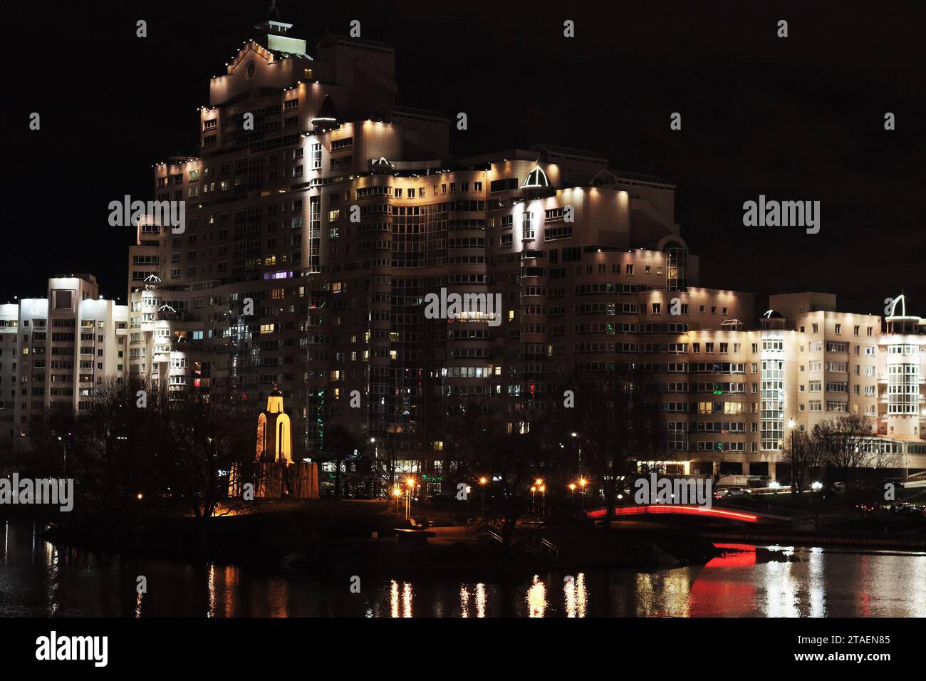 Island of Tears in Minsk at night. City lights Stock Photo - Alamy