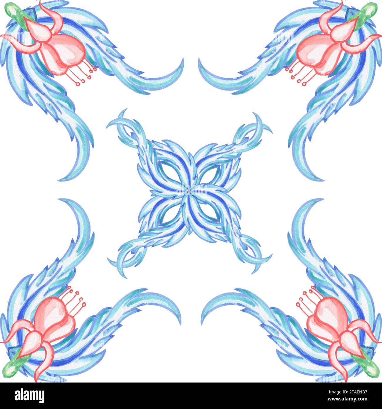 Sicilian majolica seamless pattern watercolor illustration. Ceramic ...