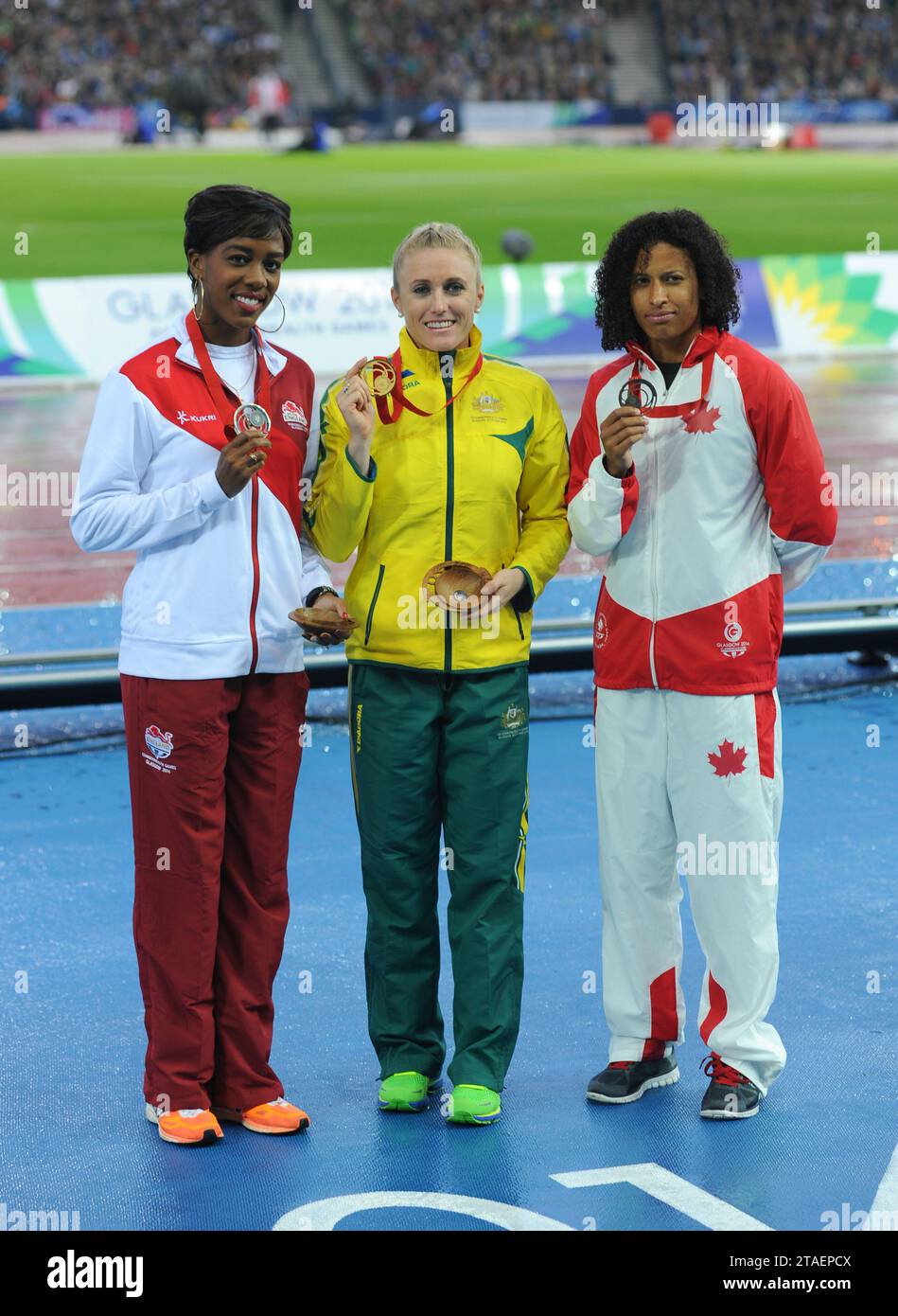 Tiffany Porter, Sally Pearson and Angela Whyte medal ceremony at the ...