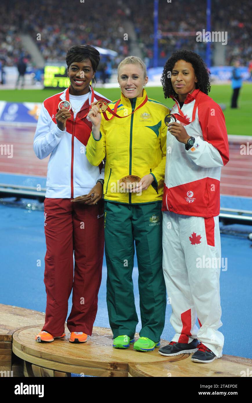 Tiffany Porter, Sally Pearson and Angela Whyte medal ceremony at the ...