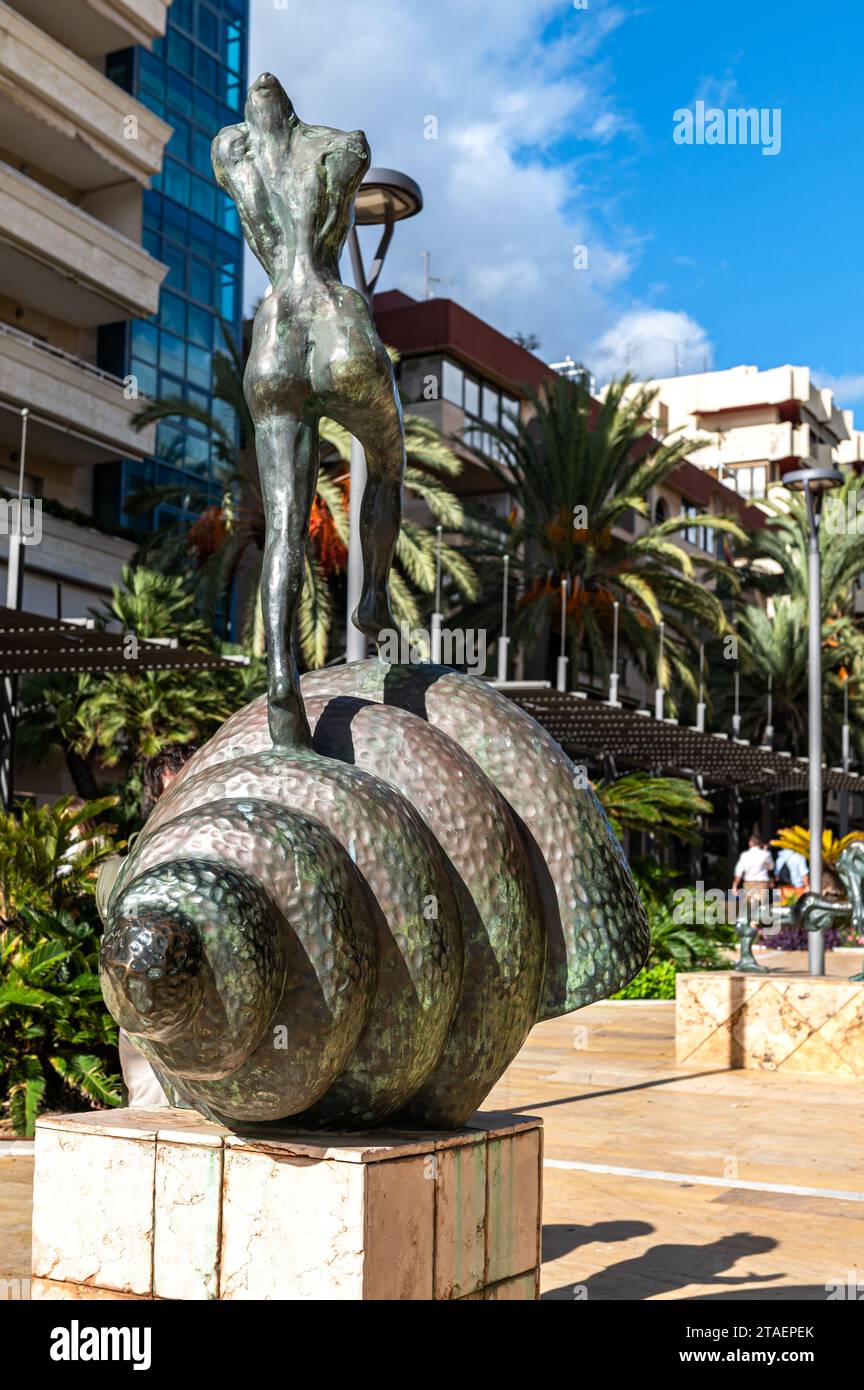 Cafe tables on Streets of Marbella, Spain Stock Photo - Alamy