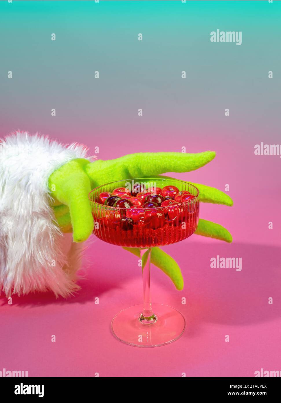 Christmas Green Grinch Hands Stealing a Holiday Cocktail, Pastel Colors ...