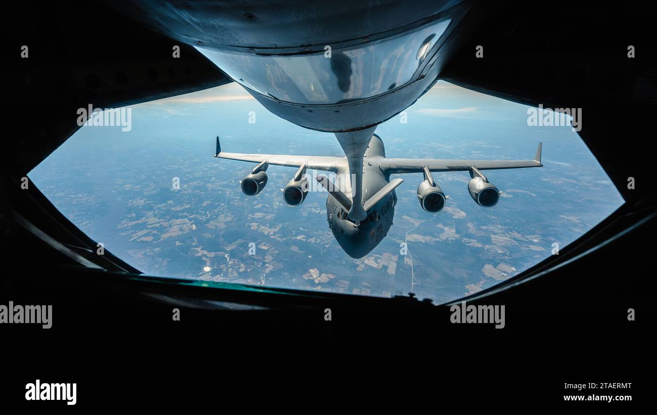 A C-17 Globemaster III approaches a KC-135 over the Southeastern United ...