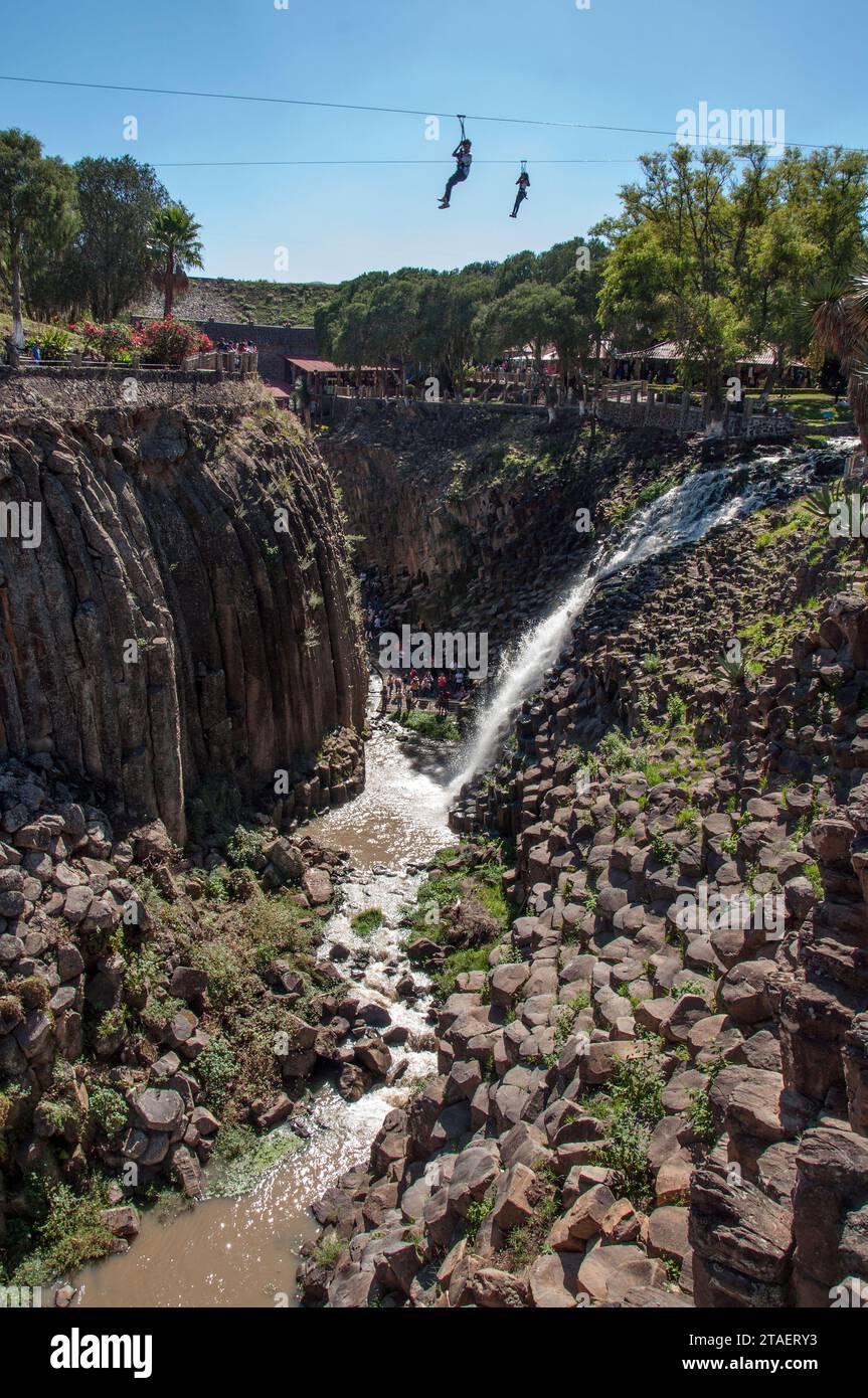 Huasca de Ocampo, Mexico - December 25, 2014: Beautiful waterfall in a ...