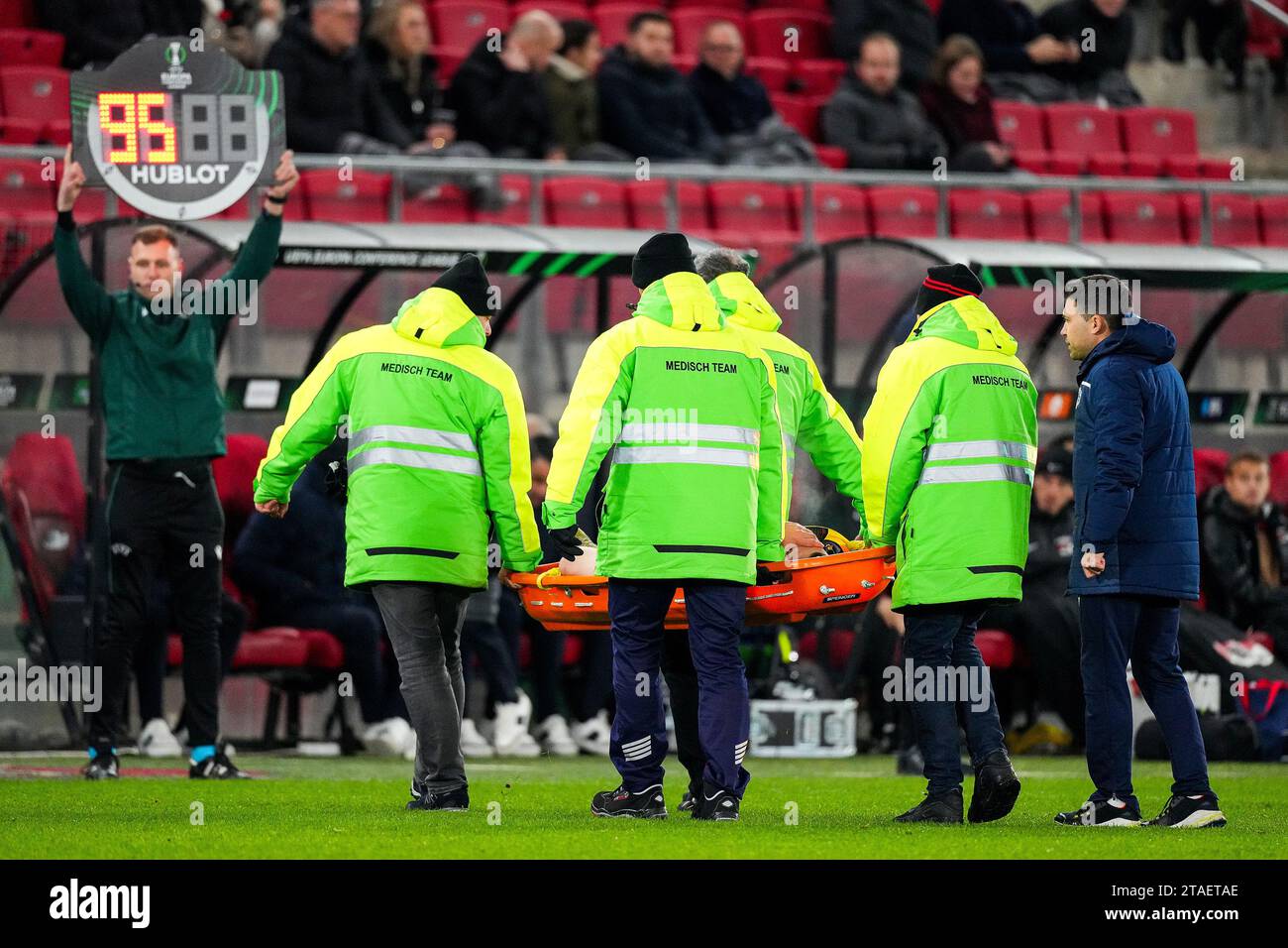 ALKMAAR - Matej Senic of HSK Zrinjski leaves the field with an injury ...
