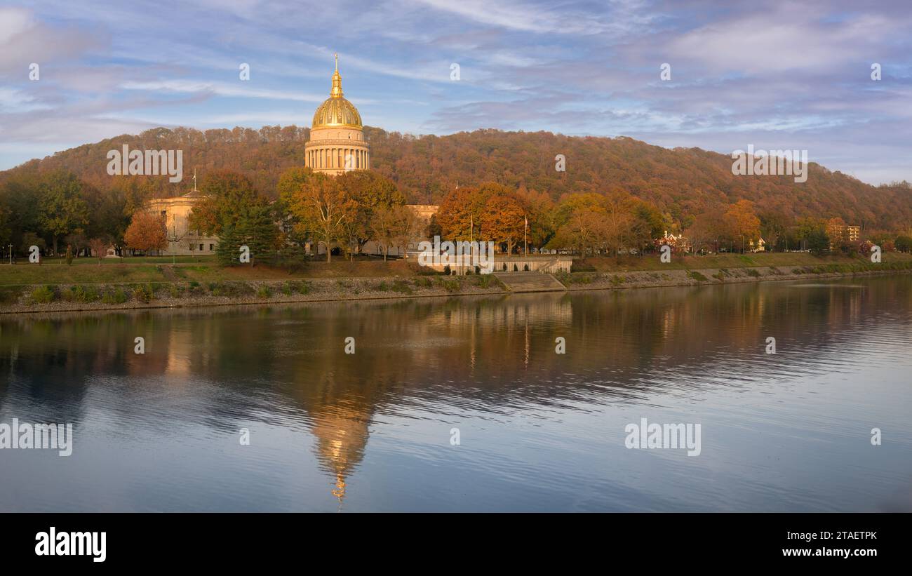 West Virginia State Capitol building as viewed from across the Kanawha ...