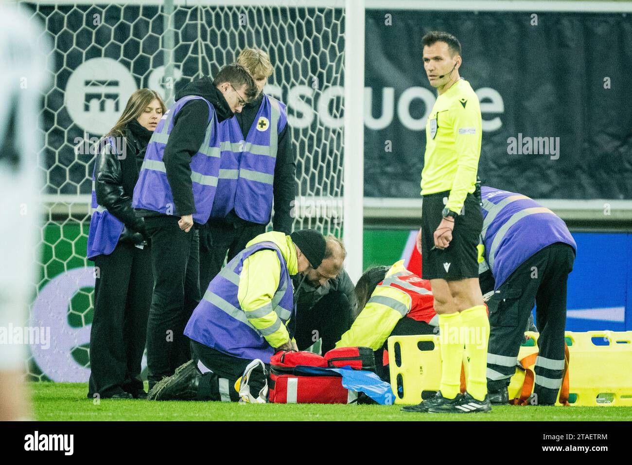 Gent, Belgium. 30th Nov, 2023. Gent's goalkeeper Paul Nardi lies ...