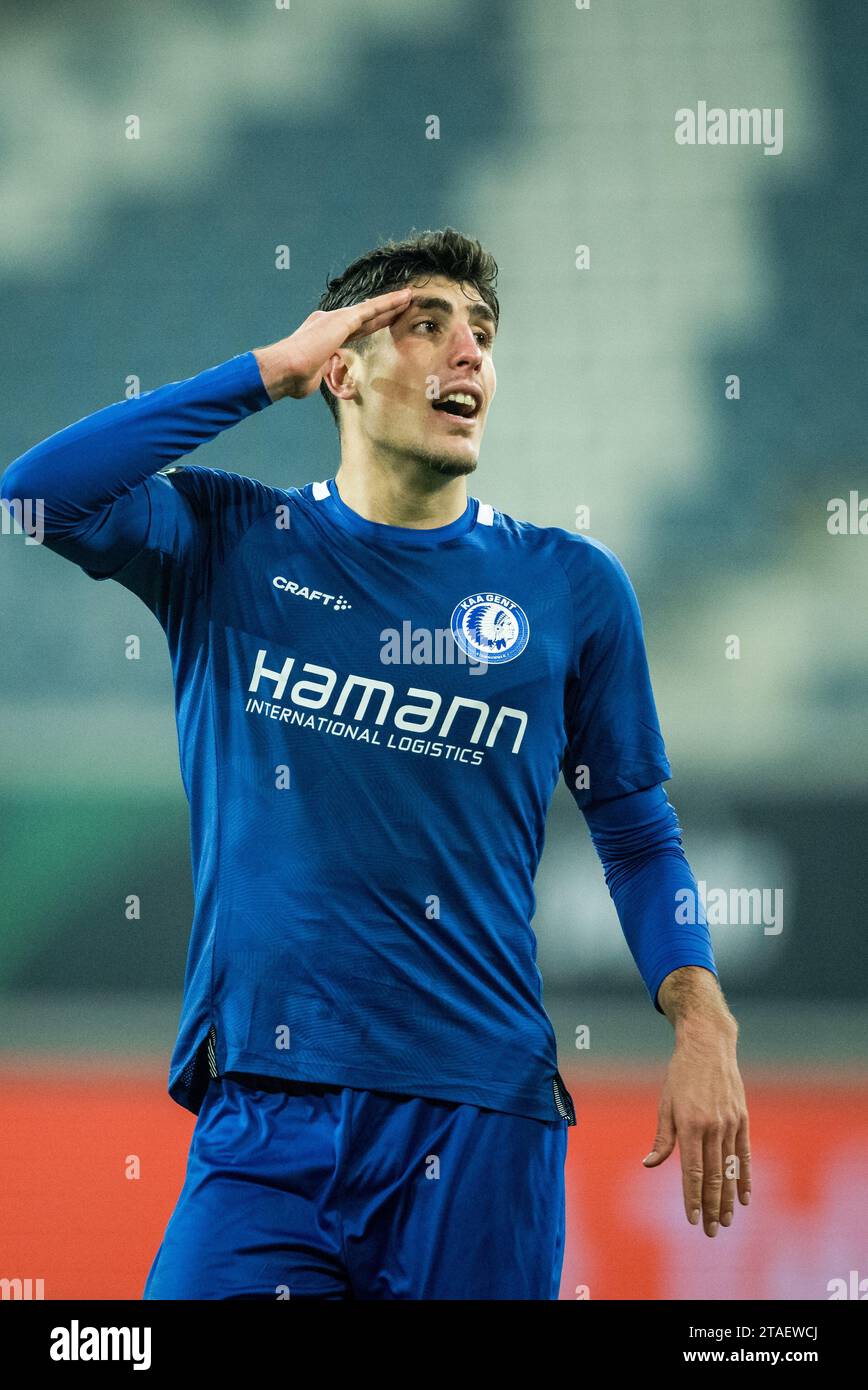 Gent, Belgium. 30th Nov, 2023. Gent's Omri Gandelman celebrates after ...
