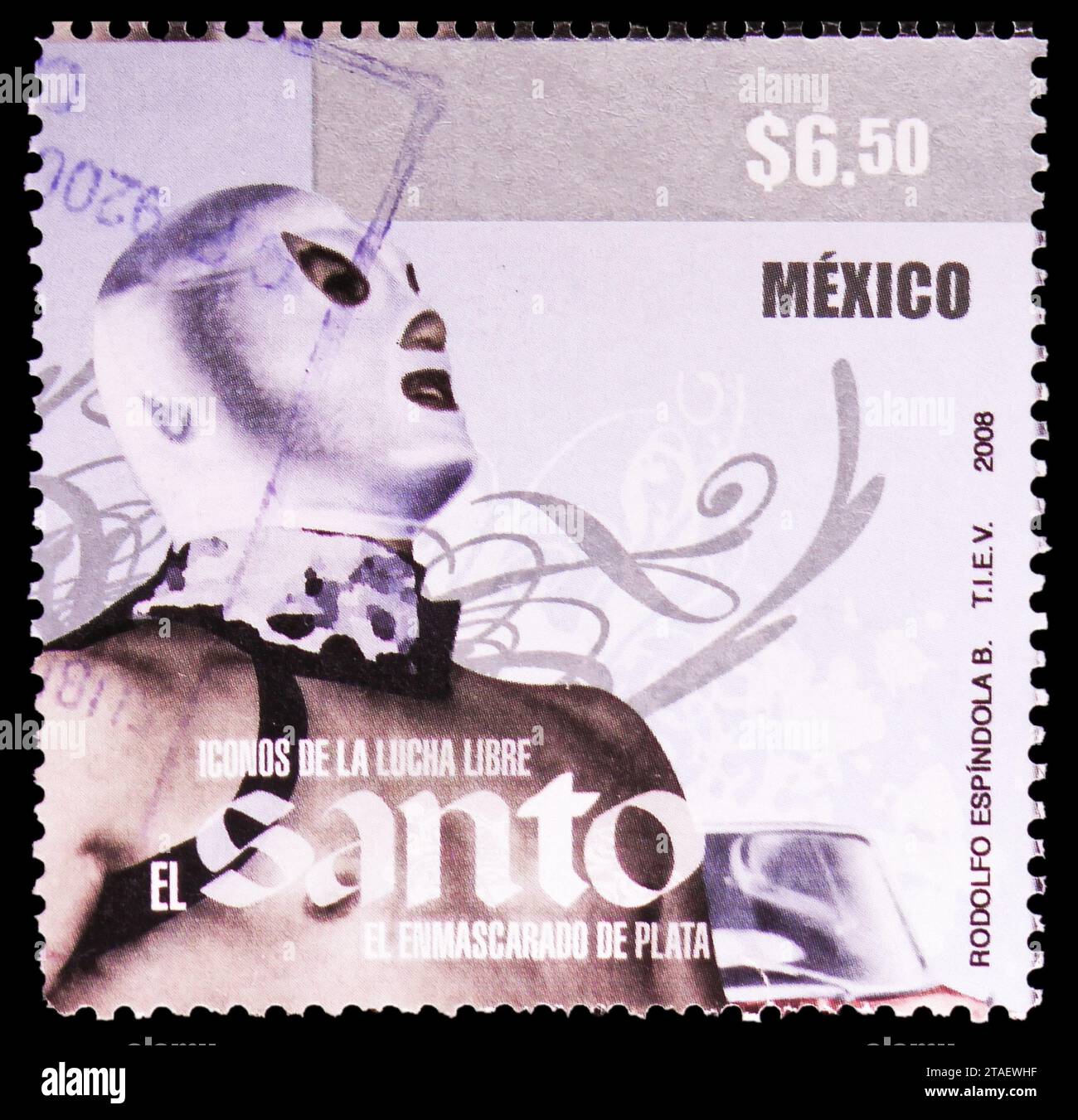 MOSCOW, RUSSIA - NOVEMBER 17, 2023: Postage stamp printed in Mexico shows Masked Santo silver ...