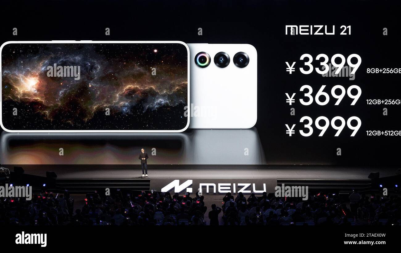 Wuhan, China. 30th Nov, 2023. Xingji Meizu Group CEO ShenZiyu speaks ...