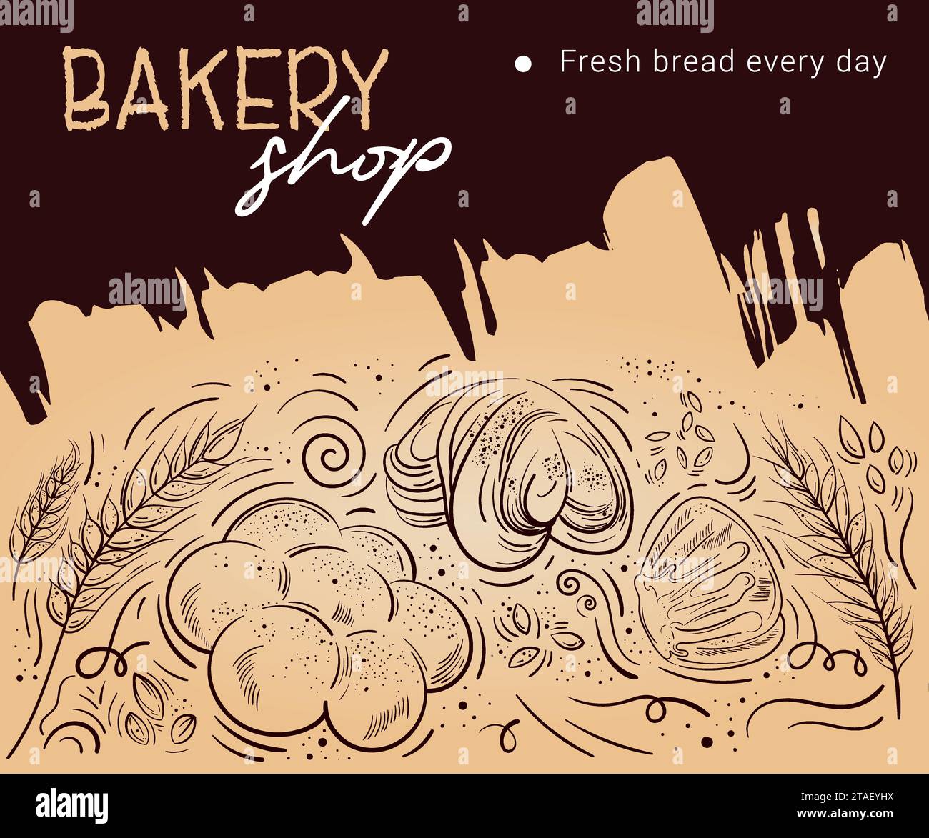 Bakery background. Linear graphic. Bread and pastry collection. Bread ...