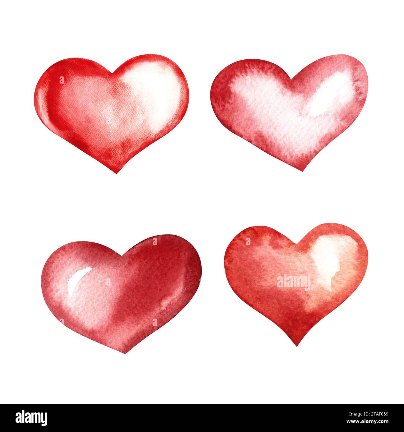 a set of red watercolor hearts, an element for your design. Watercolor ...