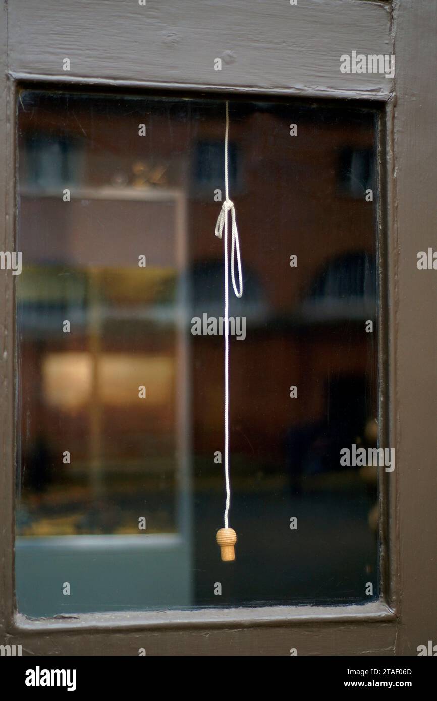vintage weathered window with hanging blind pullcord Stock Photo - Alamy