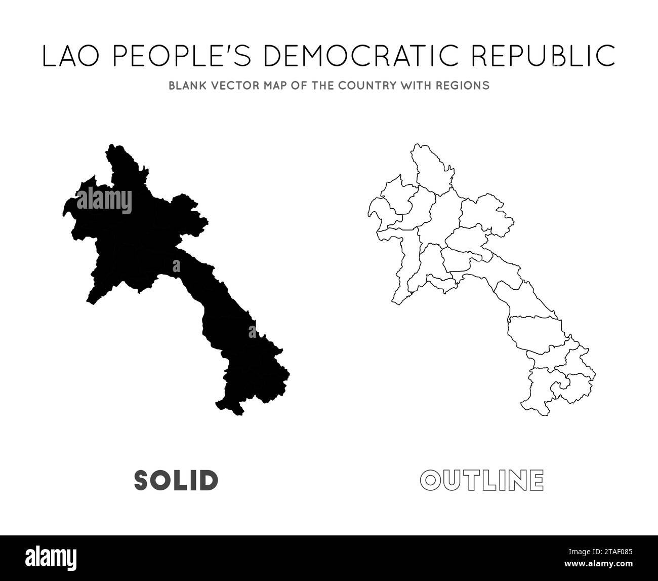 Laos map. Blank vector map of the country with regions. Borders of Laos ...