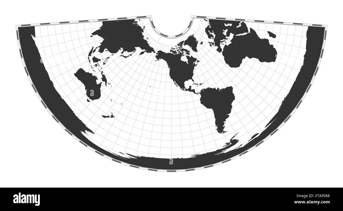 Vector world map. Conic equidistant projection. Plain world ...