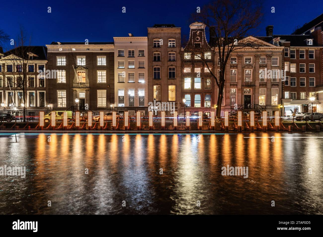 AMSTERDAM - Light artwork Golden Bend by Peter Vink during the twelfth ...