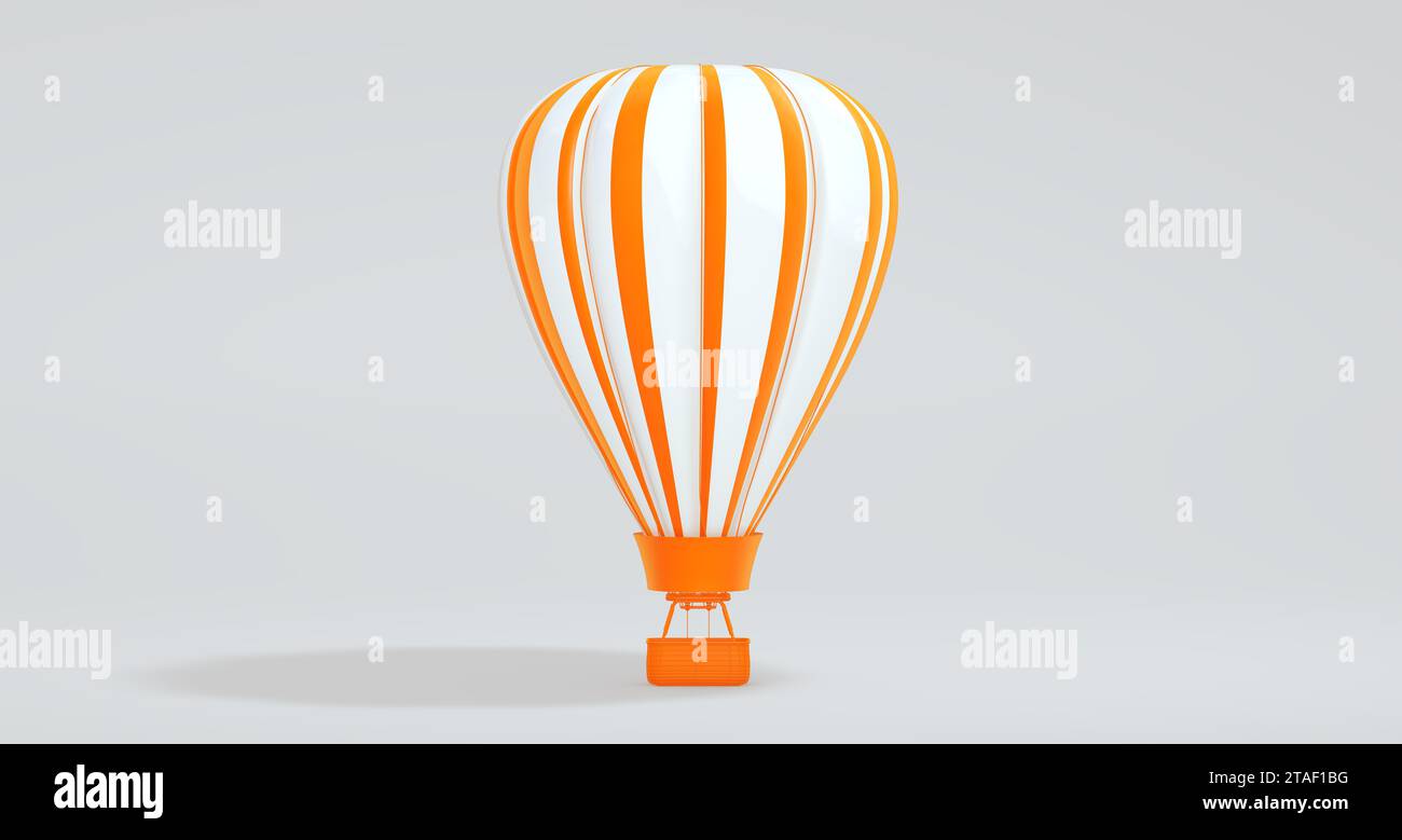 Orange Hot Air Balloon with Stripes on a Soft Gray Studio Background ...