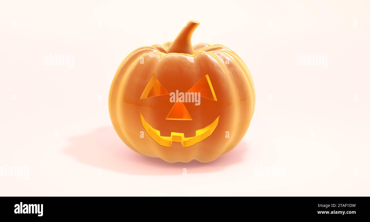 Yellow Halloween Pumpkin on Soft White Studio Background. Perspective ...