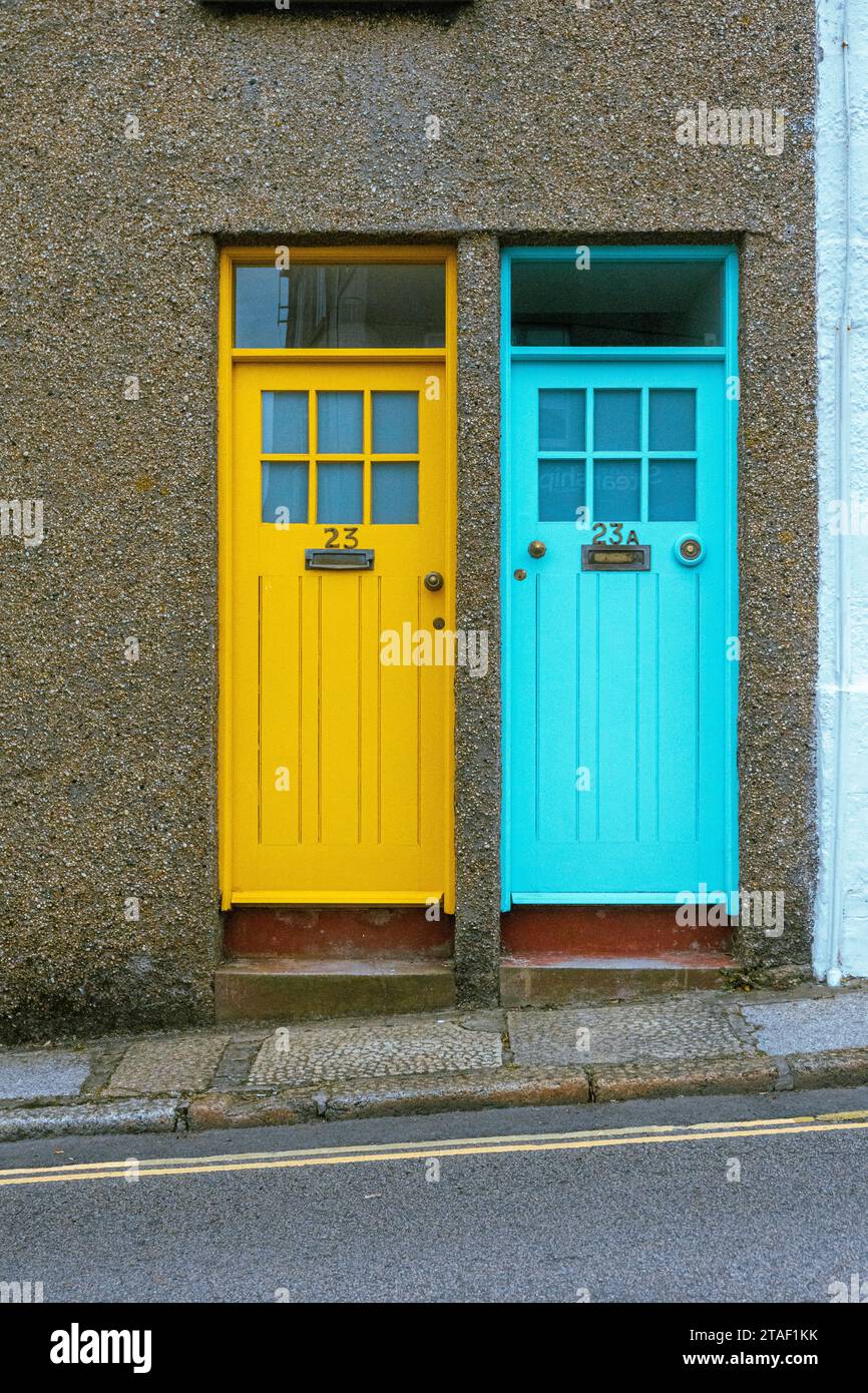 Colorful doors on a street in Penzance, Cornwall Stock Photo - Alamy