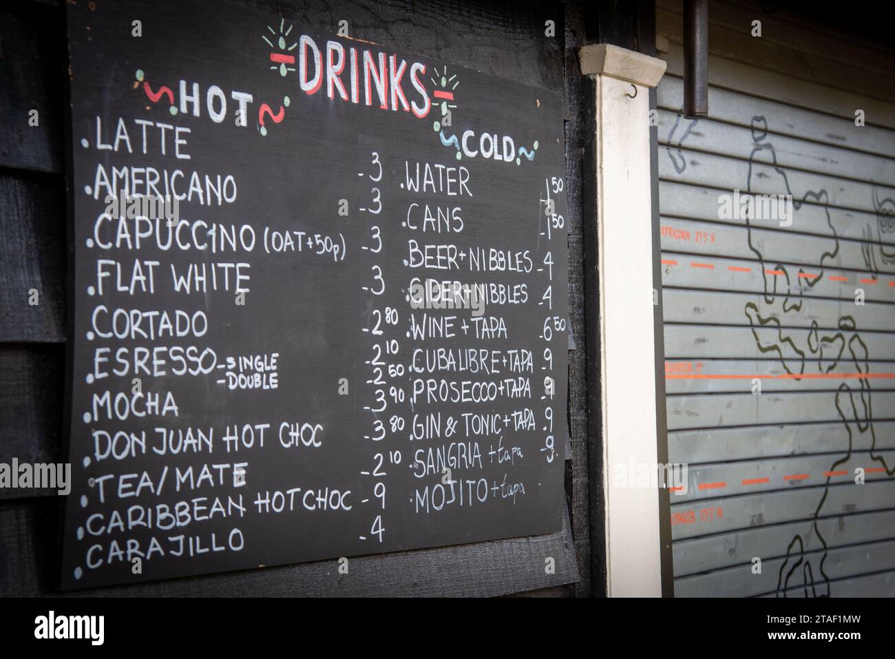 Advertising black board of coffee shop. Catalogue and prices of drinks ...