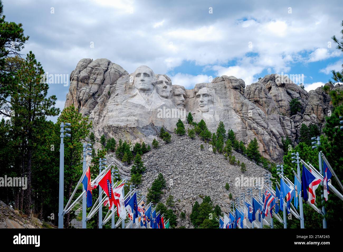 Mount Rushmore National Memorial and the Avenue of Flags Stock Photo ...