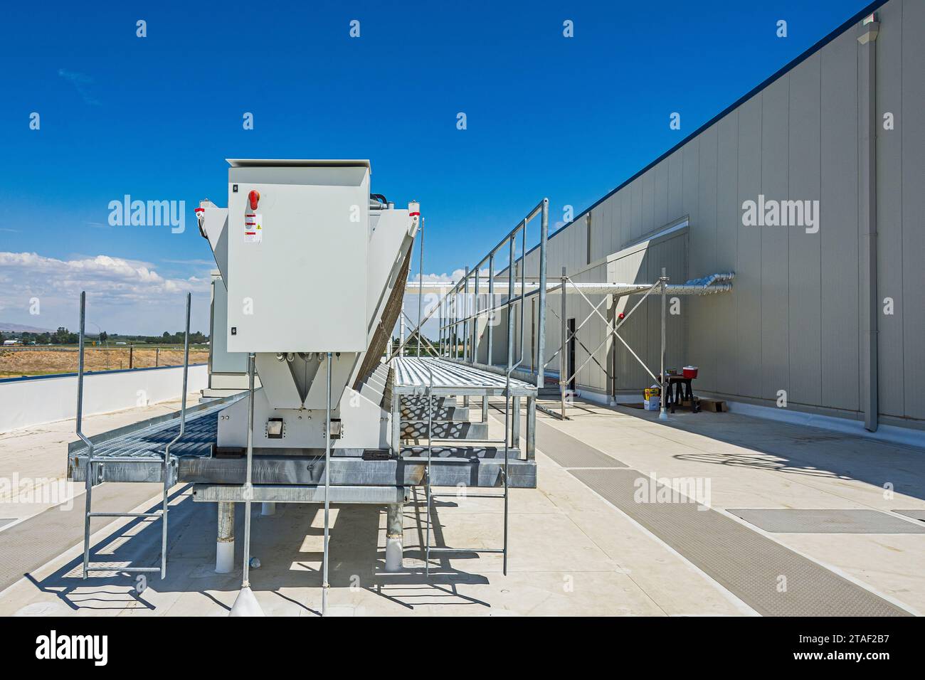 Electrical control panel on an adiabatic condenser on the roof at a CO2 ...