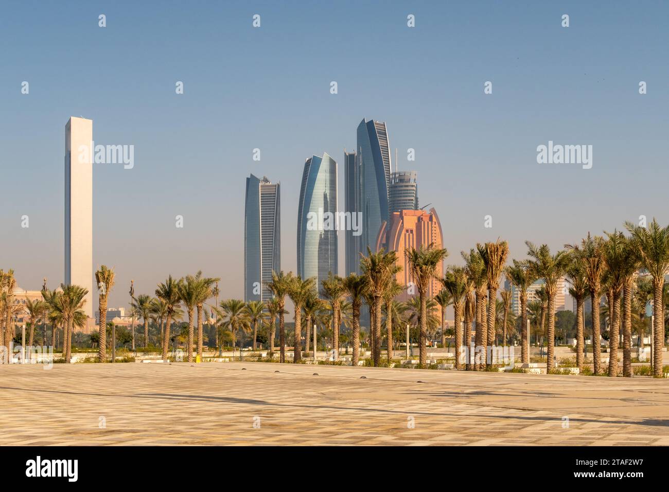 Abu Dhabi landscape downtown and financial district view with modern ...