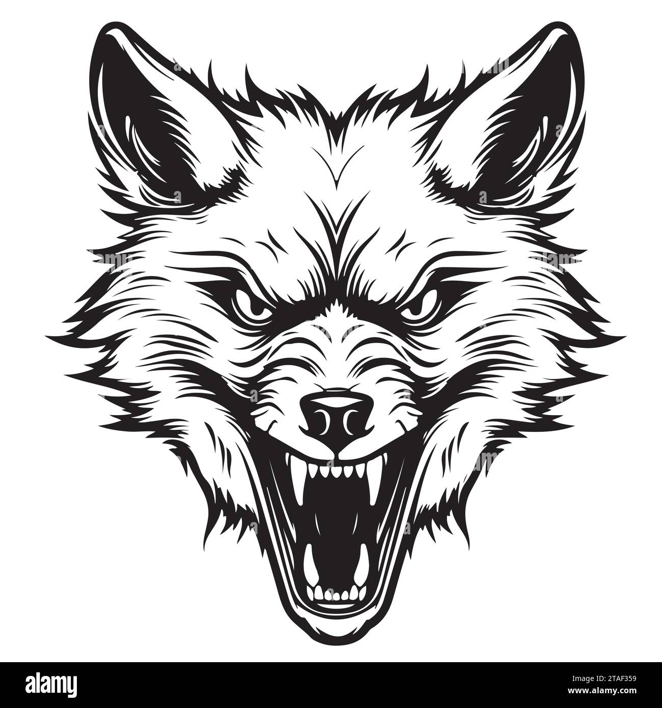 Vector portrait of fox on white, vector angry fox with open mouth ...