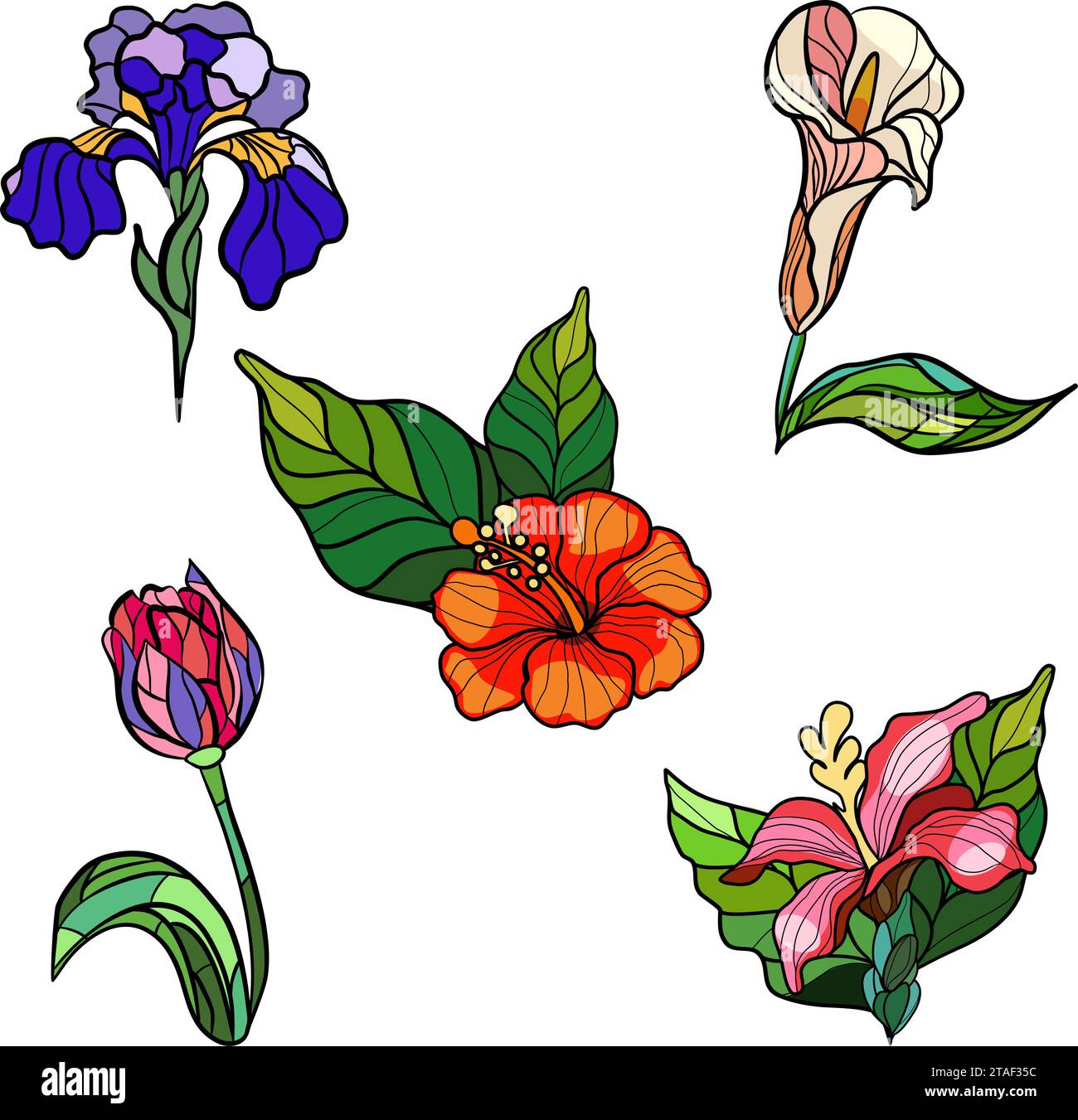 Stained glass flowers set. Vector illustration Stock Vector Image & Art ...