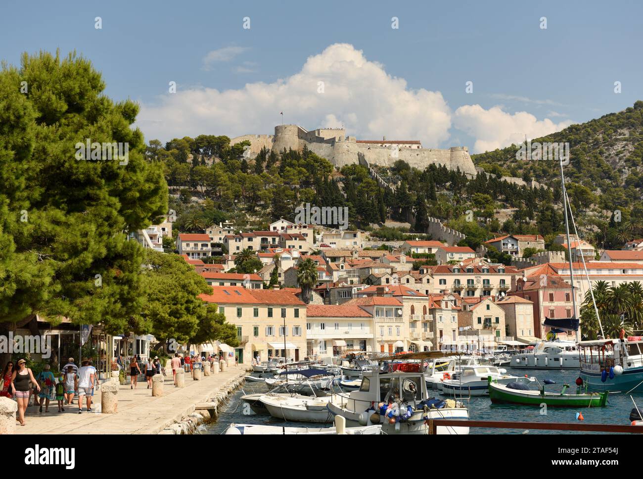 Hvar, Croatia - August 2018: People in Hvar old town on island of Hvar ...