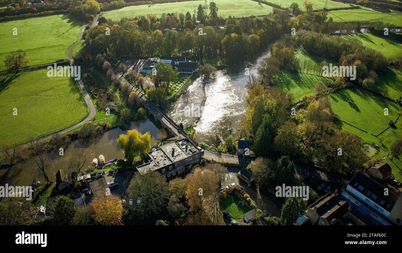Aerial drone view of Batheaston Toll Bridge, built in 1872 from local ...